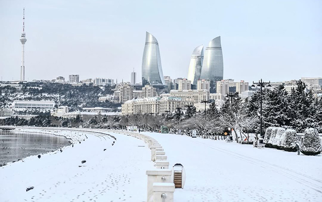 Qarlı Bakı bulvarı... - FOTOLAR - Globalinfo.az